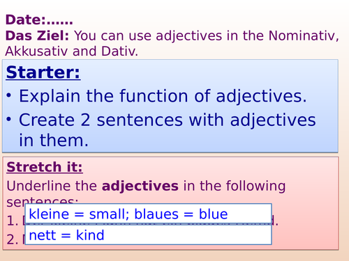 Beginner - German - Adjective endings - Suitable for A1. | Teaching ...