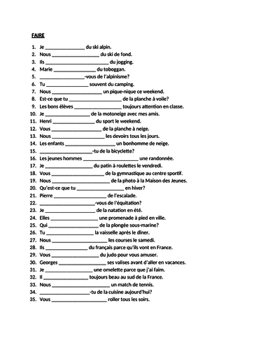 Expressions avec faire French Verb Worksheet | Teaching Resources