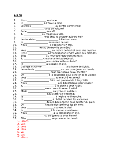 Aller French Verb Worksheet 2 | Teaching Resources