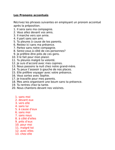 Pronoms accentués (Stress pronouns in French) worksheet 3 | Teaching ...