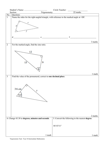 Trigonometry Year 10 Intermediate NSW | Teaching Resources
