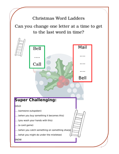 Christmas Wordsearch and Word Ladders (Literacy) | Teaching Resources