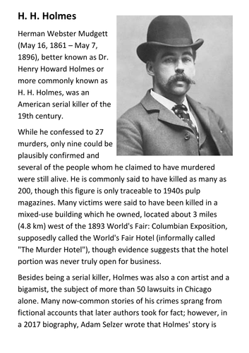 H. H. Holmes Handout | Teaching Resources
