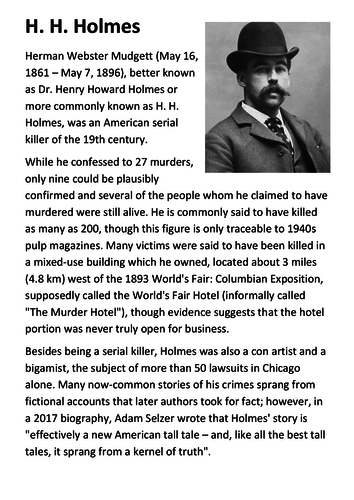 H. H. Holmes Handout | Teaching Resources