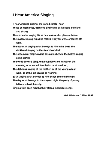 Walt Whitman - I Hear America Singing | Teaching Resources