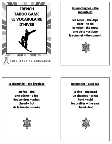 GCSE FRENCH: Le Vocabulaire d'Hiver: French Taboo Game | Teaching Resources