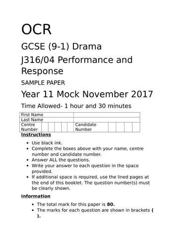 OCR GCSE Drama 9-1 Mock Exam (Set text Blood Brothers) | Teaching Resources OCR GCSE Drama 9-1 Mock Exam (Set text Blood Brothers) | Teaching Resources