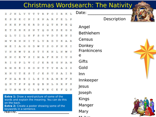 Christmas The Nativity Wordsearch End of Term Quiz Starter Settler ...
