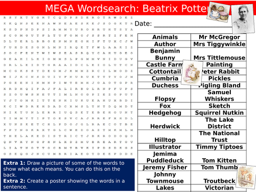 4 x Author Beatrix Potter Wordsearches Starter Settler Activity ...