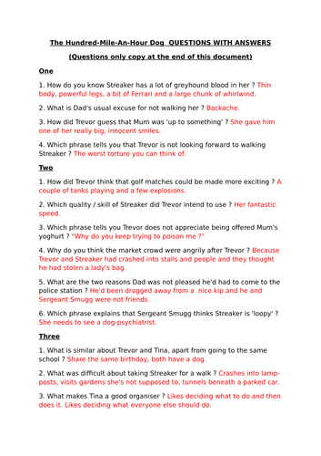 The Hundred-Mile-An-Hour Dog. Guided Reading / Comprehension Pack ...