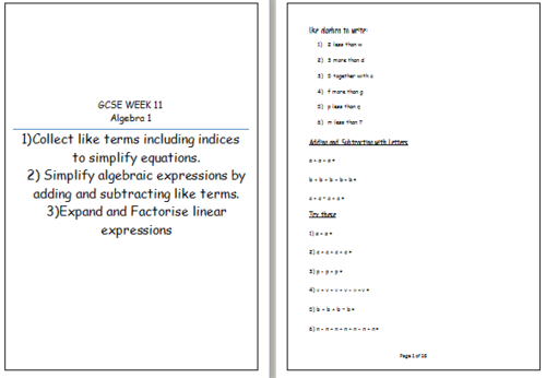 GCSE maths, Intro to algebra, Collect and simplify terms, expanding ...