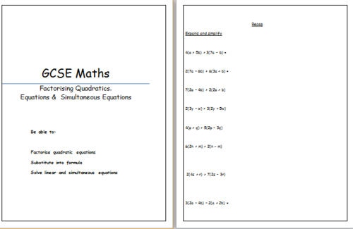 GCSE maths algebra lessons covering factorizing quadratics/solving ...