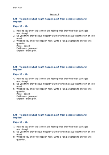 Whole Class Guided Reading - Ted Hughes, The Iron Man | Teaching Resources