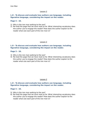 Whole Class Guided Reading - Ted Hughes, The Iron Man | Teaching Resources