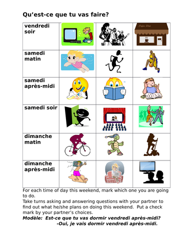 Weekend Qu'est-ce que tu vas faire French Partner Speaking activity ...