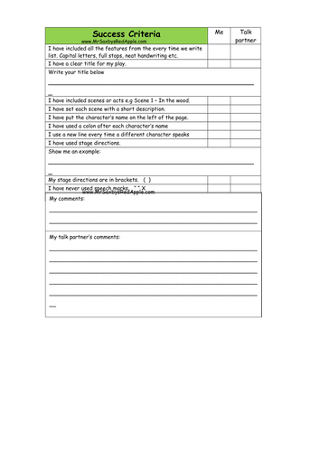 Play Script Success Criteria | Teaching Resources