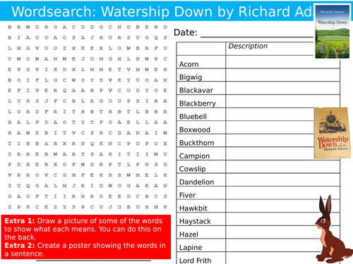 Watership Down Novel Wordsearch English Literature Starter Settler ...