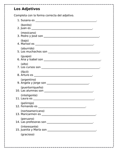 Adjetivos (Spanish Adjectives) Worksheet 3 | Teaching Resources