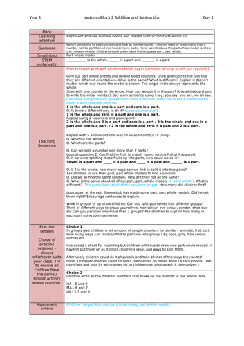 Year 1 Autumn Term Mastery Maths Planning Addition Block 2 Week 1 ...