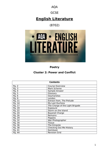 AQA Poetry Anthology - Power and Conflict | Teaching Resources