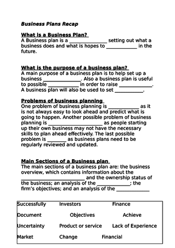 Business Plans - Financial Section | Teaching Resources