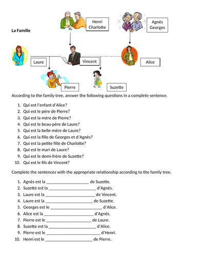 Famille (Family in French) Family Tree Worksheet 2 | Teaching Resources