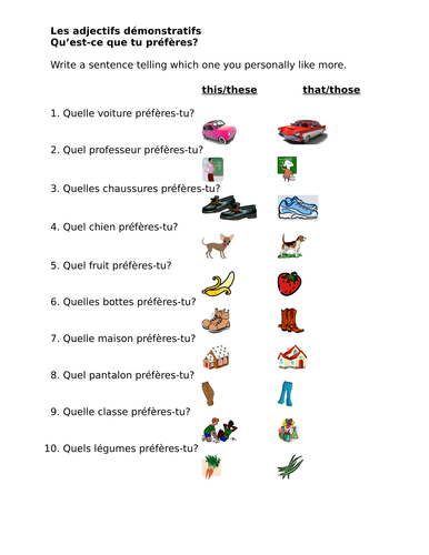 Adjectifs démonstratifs (Demonstrative Adjectives in French) Worksheet ...