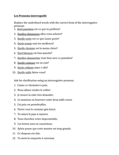 Pronoms interrogatifs Lequel (Interrogative Pronouns in French ...