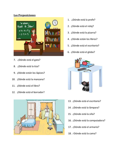 Preposiciones (Prepositions in Spanish) Worksheet | Teaching Resources