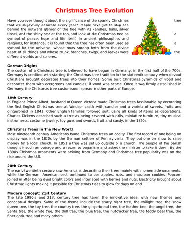 Christmas Tree Evolution - - Reading Comprehension Worksheet | Teaching ...