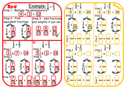 Adding and Subtracting Fractions Scaffolded Differentiated RAGE Sheet ...