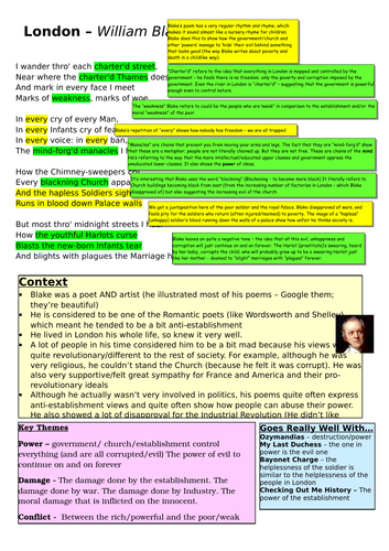 William Blake's 'London' key information sheet | Teaching Resources