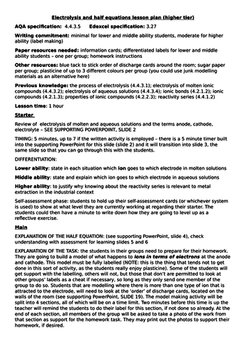 GCSE chemistry: Electrolysis and half equations lesson (AQA and Edexcel ...