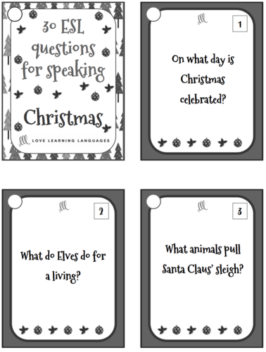 Christmas vocabulary - 30 ESL - ELL Christmas speaking prompt cards ...