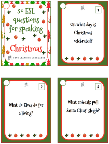 Christmas vocabulary - 30 ESL - ELL Christmas speaking prompt cards ...