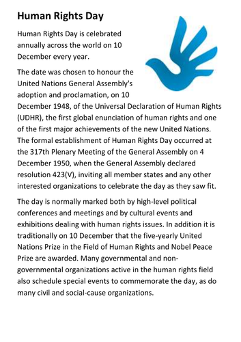 Human Rights Day Handout | Teaching Resources
