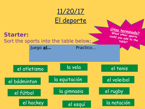 KS3 Spanish - FULL TOPIC - Sports and Free time - includes writing ...