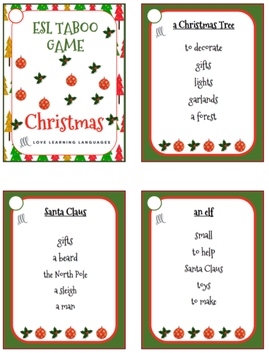 Christmas - ESL - ELL Taboo Speaking Game - American English | Teaching ...