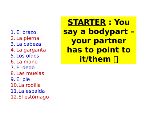 Spanish - me duele/duelen + body parts and health advice | Teaching ...