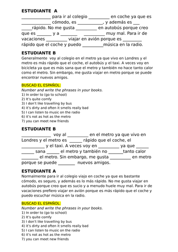 Spanish - el transporte/ LLEGAR/ buying a ticket dialogue/ past tense ...