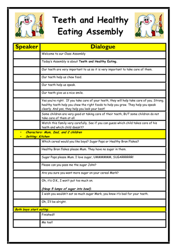 Teeth and Healthy Eating Class Assembly | Teaching Resources