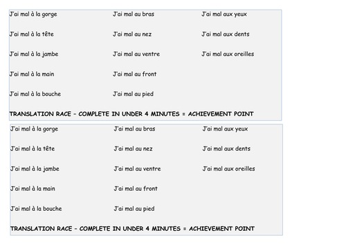 KS3 French - body parts/ J'ai mal... | Teaching Resources