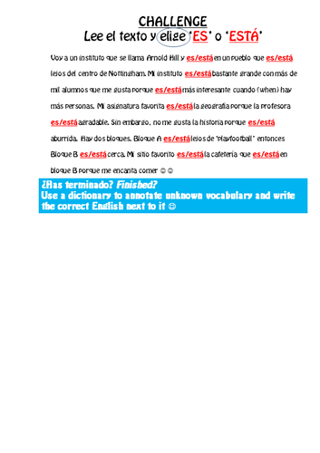 KS3 Spanish grammar: Es vs está in the context of school | Teaching ...