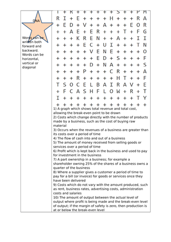 Edexcel GCSE Business Studies topic 3.3 key words wordsearch | Teaching ...