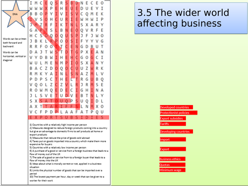 Edexcel GCSE Business Studies topic 3.5 key words wordsearch | Teaching ...