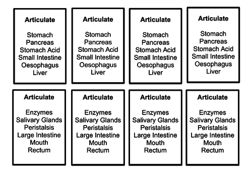 Digestive System Articulate Game Cards | Teaching Resources