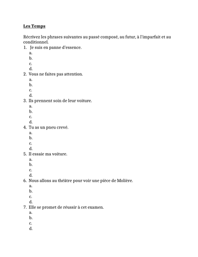 Temps des verbes (Verb Tenses in French) Worksheet 3 | Teaching Resources