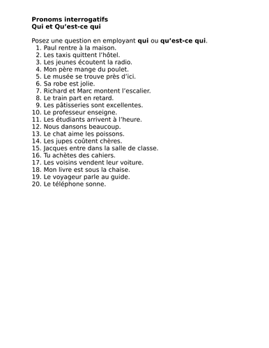 Pronoms interrogatifs (Interrogative pronouns in French) worksheet 3 ...