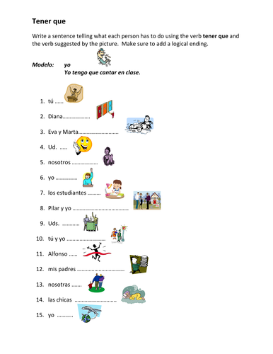 Tener que Spanish verb worksheet | Teaching Resources