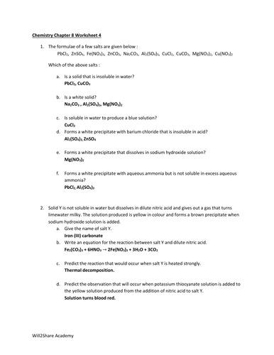 Identification of Anions and Cations in Salts Worksheets & Answers ...